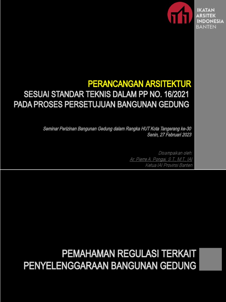 Paparan IAI Banten - Perancangan Arsitektur Sesuai Standar Teknis PP 16-2021 | PDF