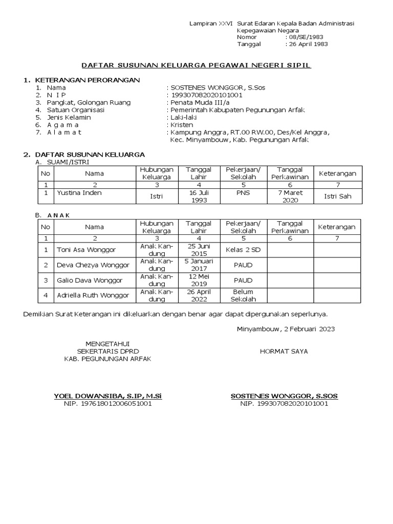Laporan Perkawinan Daftar Susunan Keluarga Soste Pdf
