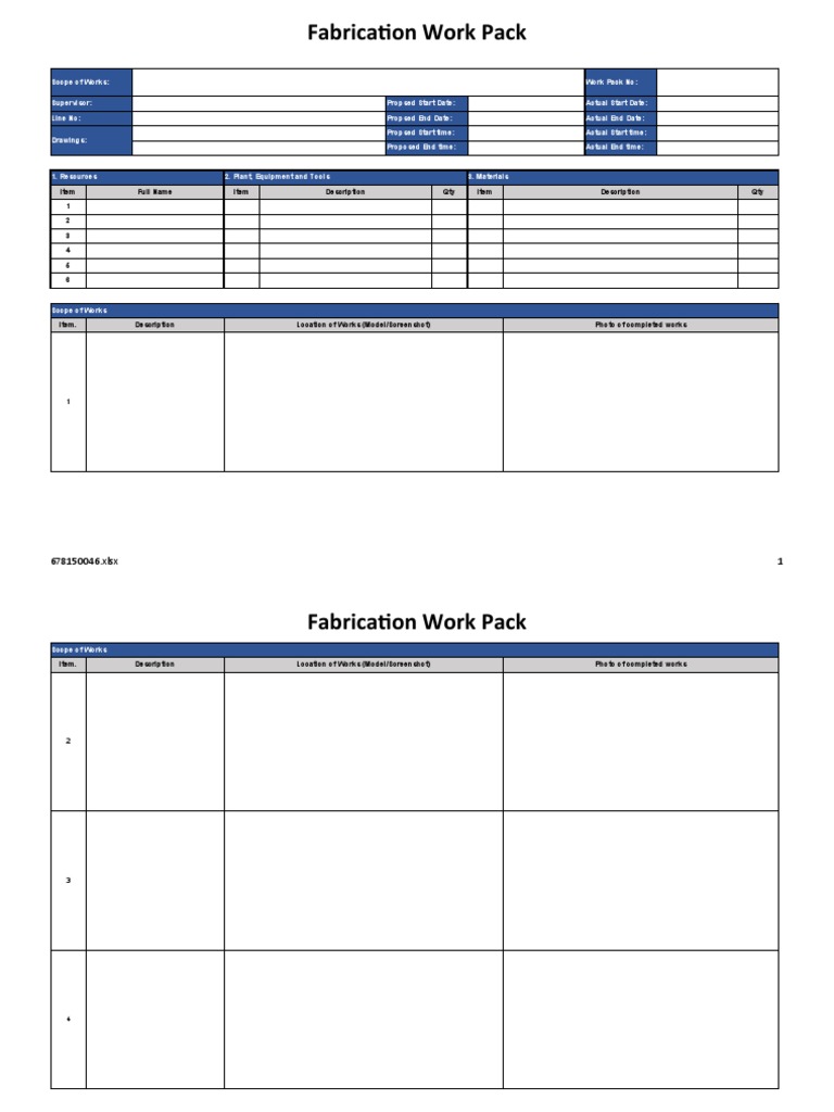Fabrication Workpack - Scope of Works | PDF