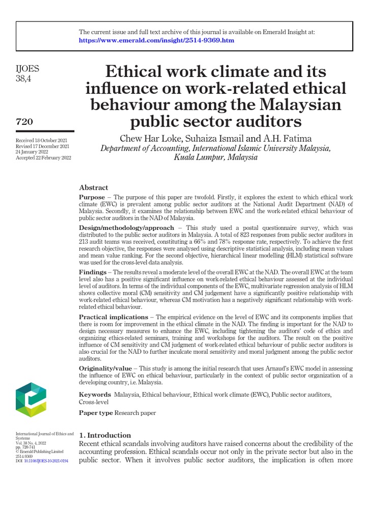 Ethical Work Climate | PDF | Multicollinearity | Audit