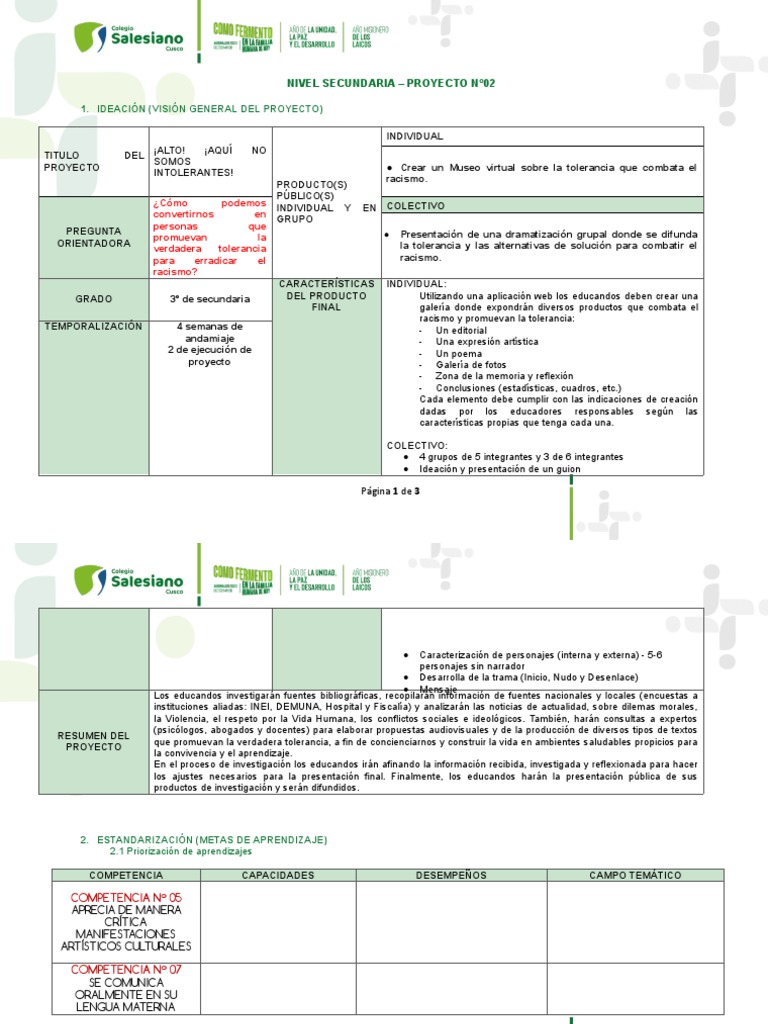 PROYECTO 02 - para Los Alumnos | PDF | Tolerancia | Racismo