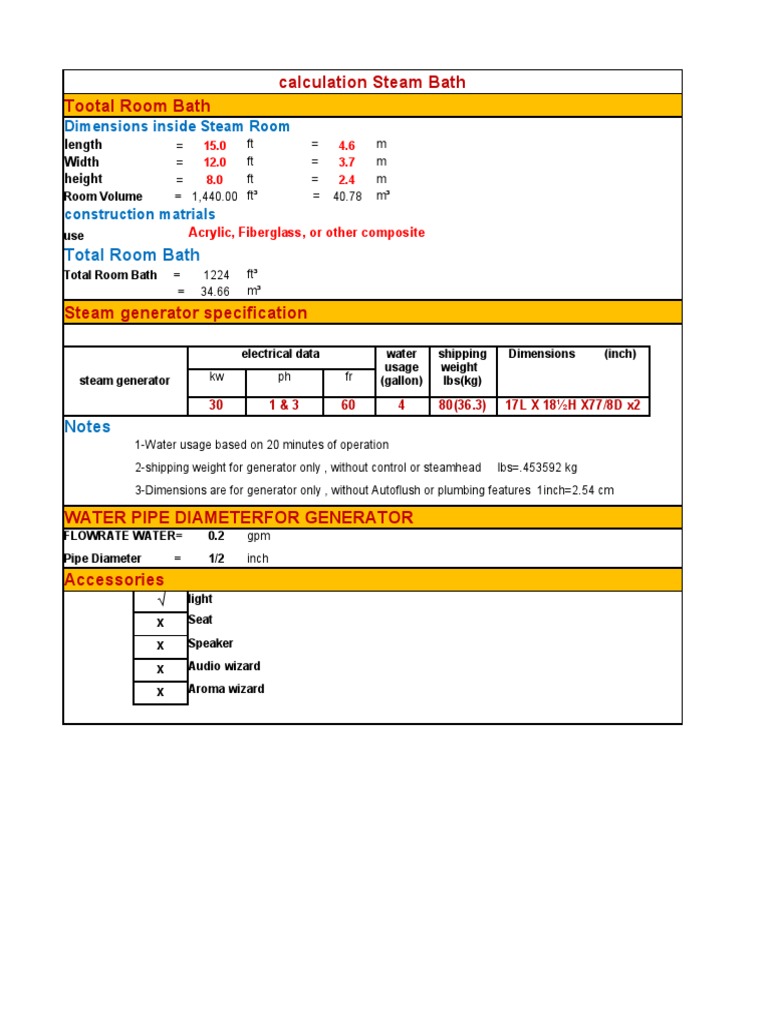 Design Steam Bath | PDF | Gallon | Pipe (Fluid Conveyance)