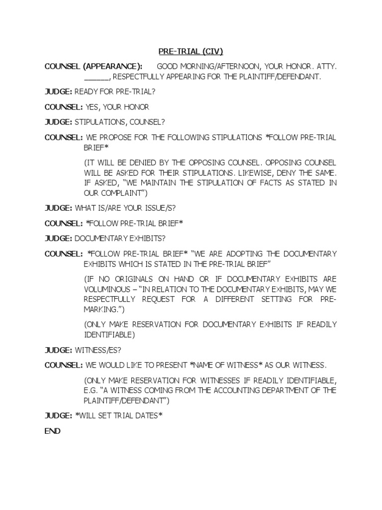 Civ - Pre-Trial Script | PDF
