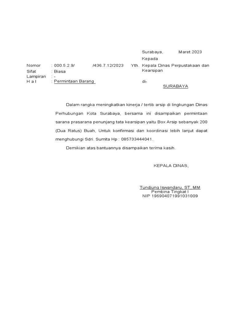 Permintaan 200 Box Arsip untuk Kearsipan | PDF