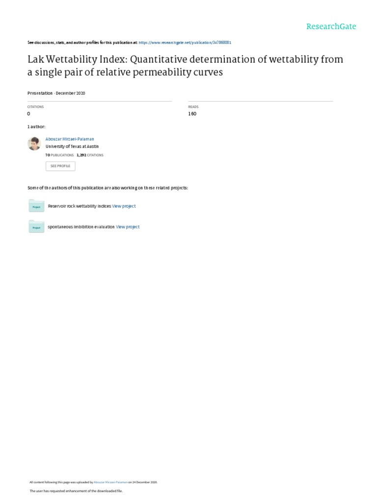Lak Wettability Index | PDF | Permeability (Earth Sciences) | Wetting