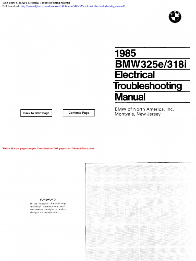 1985 BMW 318i 325e Electrical Troubleshooting Manual | PDF