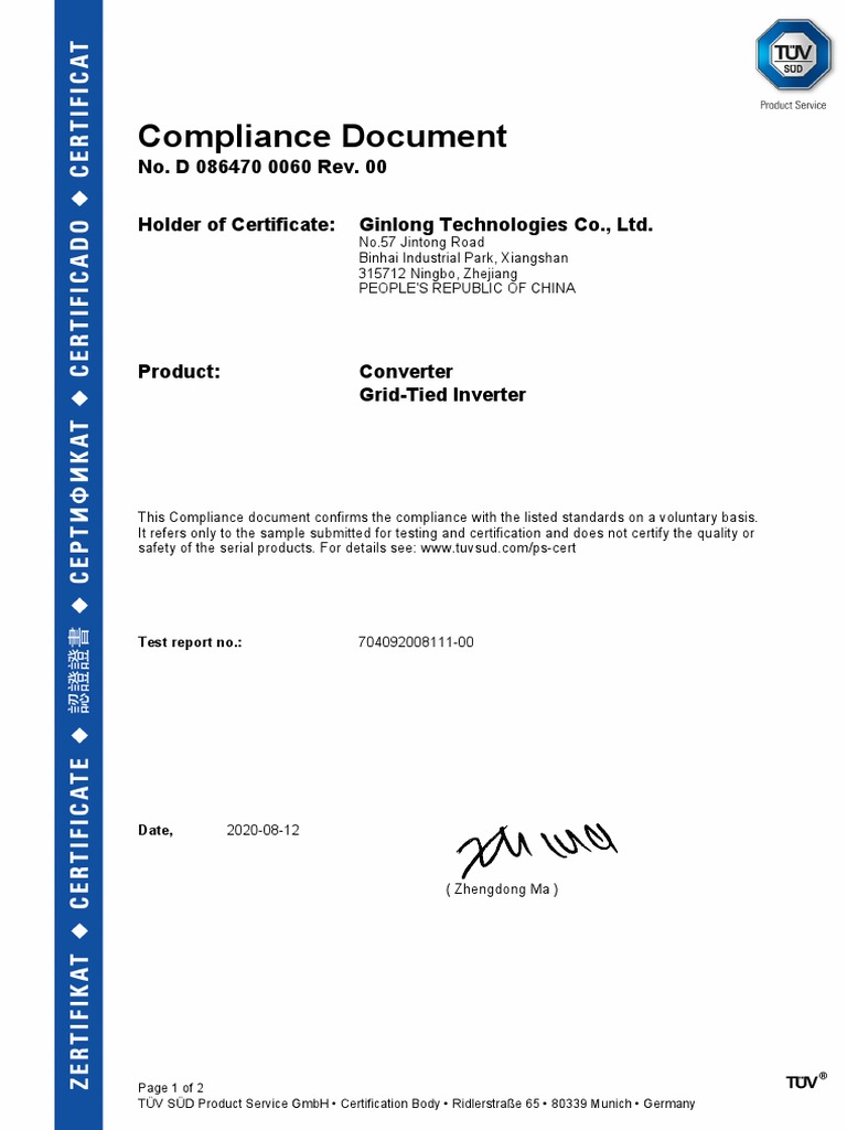 Solis Inverter Compliance Certificate | PDF | Alternating Current ...