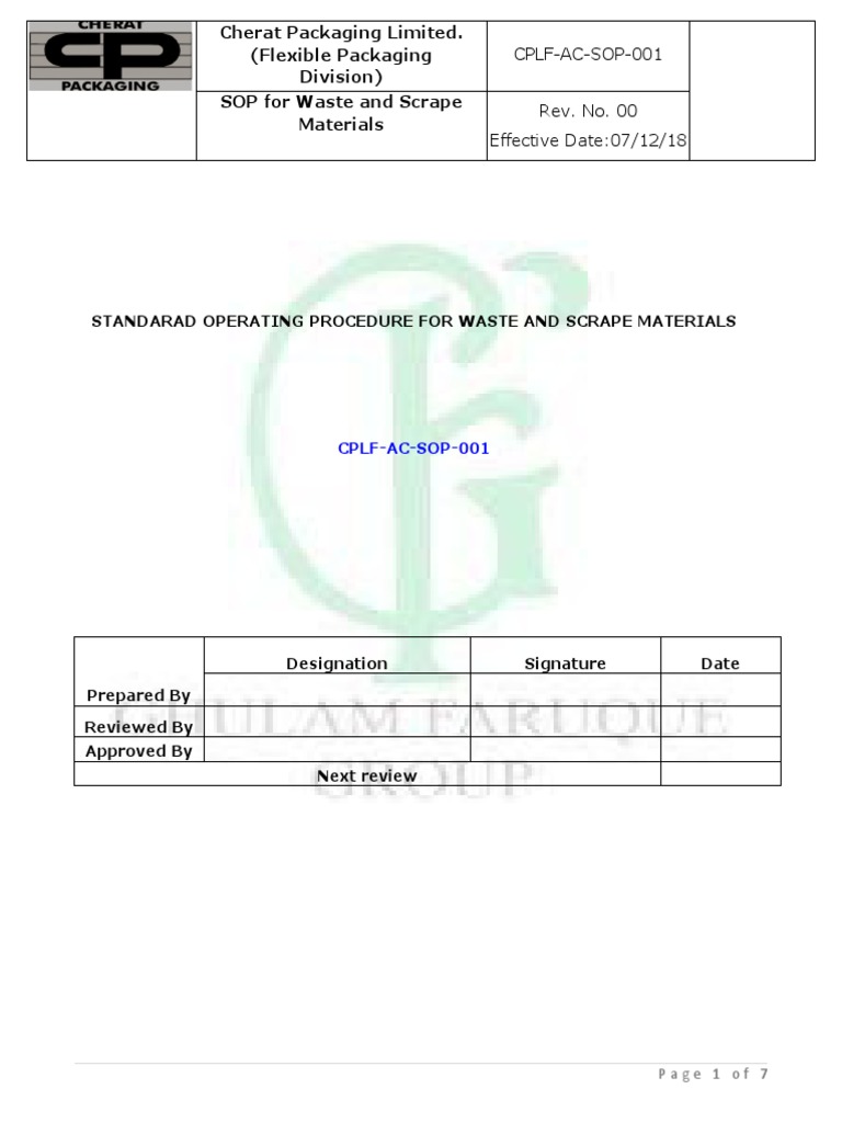 SOP For Waste Management | PDF