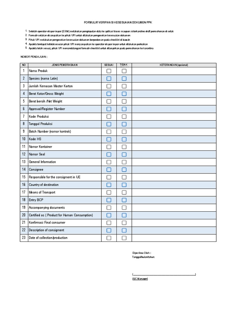 Formulir Ceklist QC - QC UPI | PDF