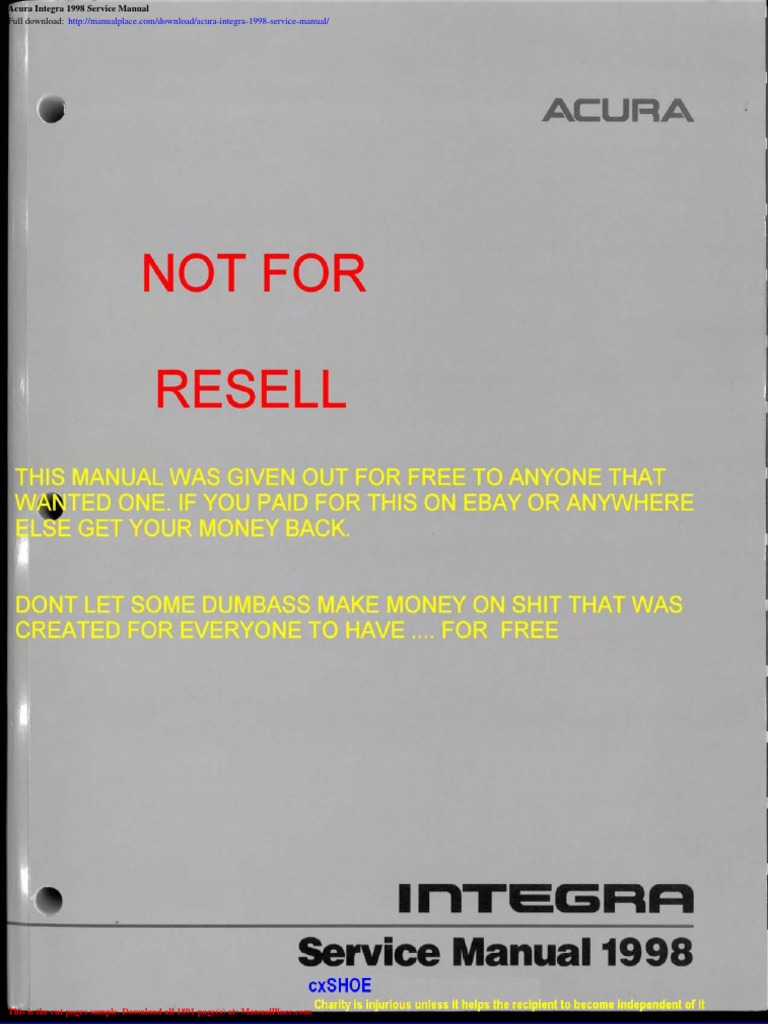 1998 Acura Integra Service Manual | PDF | Computers | Technology ...