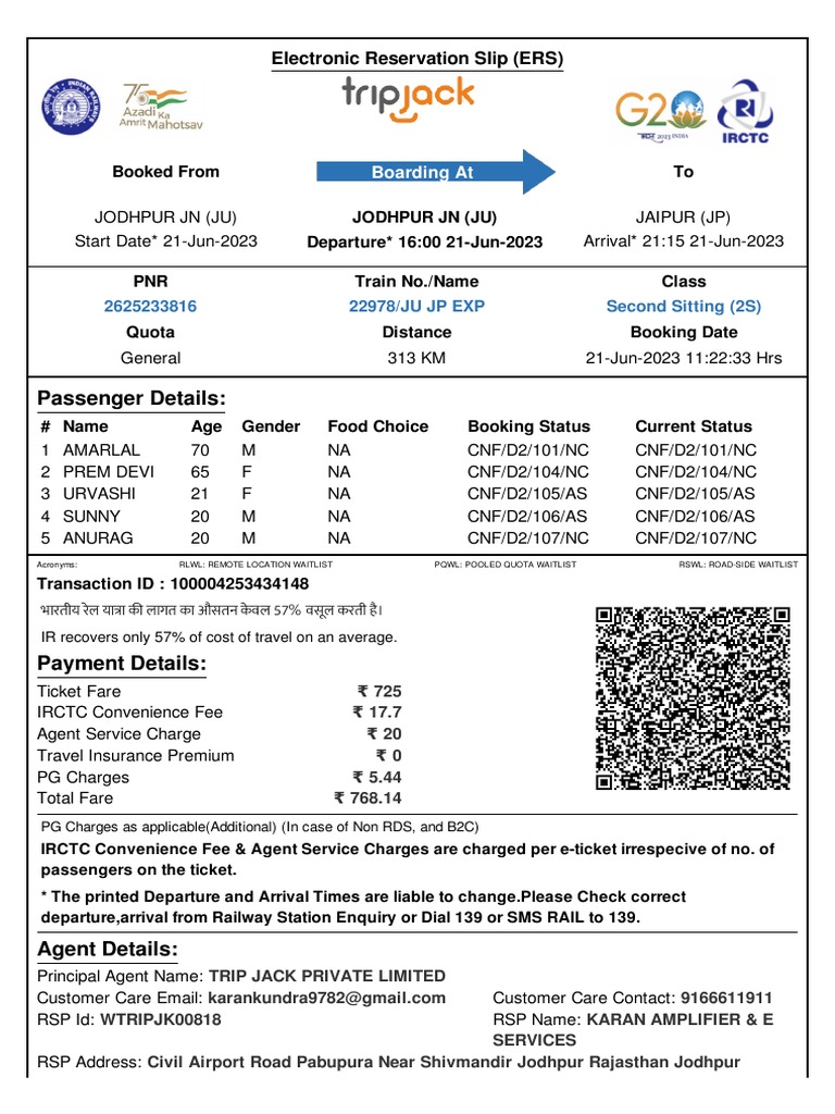 Passenger Details:: Electronic Reservation Slip (ERS) | PDF | Identity ...