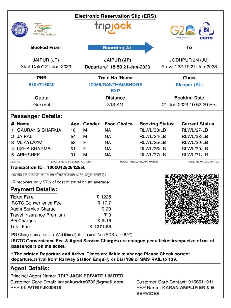 Passenger Details:: Electronic Reservation Slip (ERS) | PDF | Identity ...