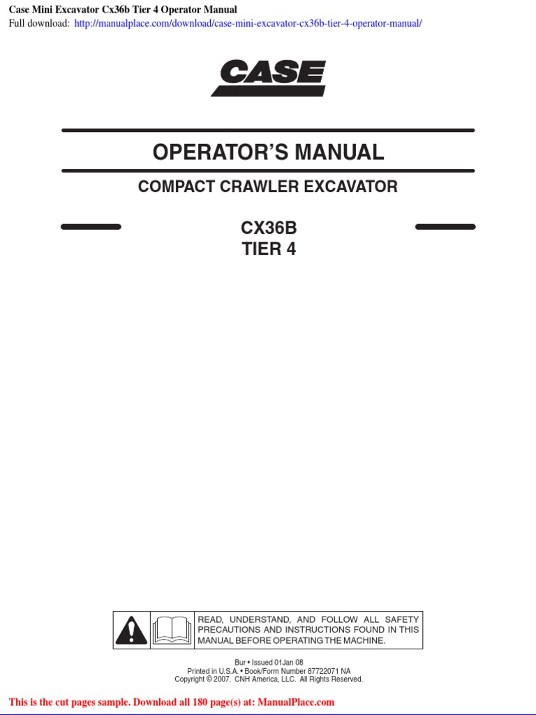 Case Mini Excavator Cx36b Tier 4 Operator Manual | PDF