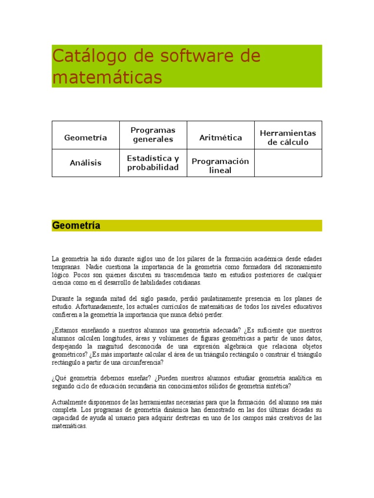 Catálogo de software de matemáticas | PDF | Geometría | Ecuaciones