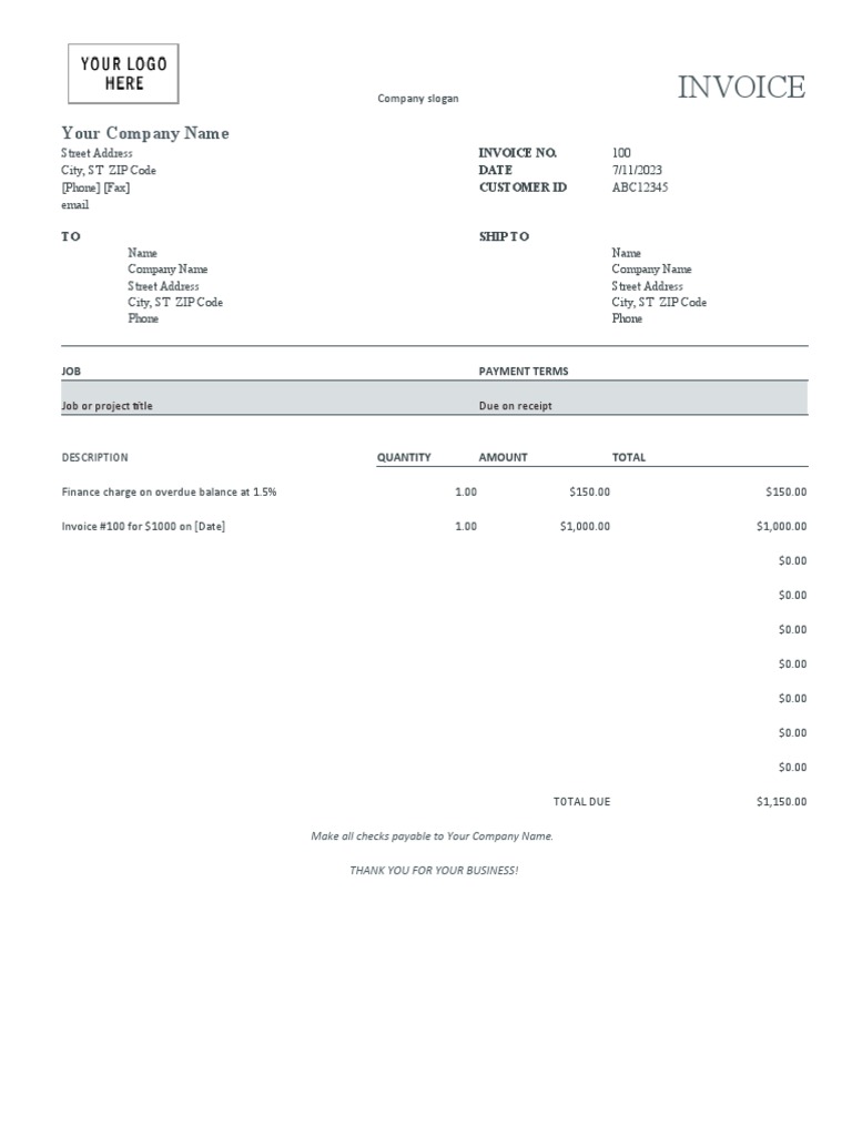 Finance Charge Invoice Simple | PDF