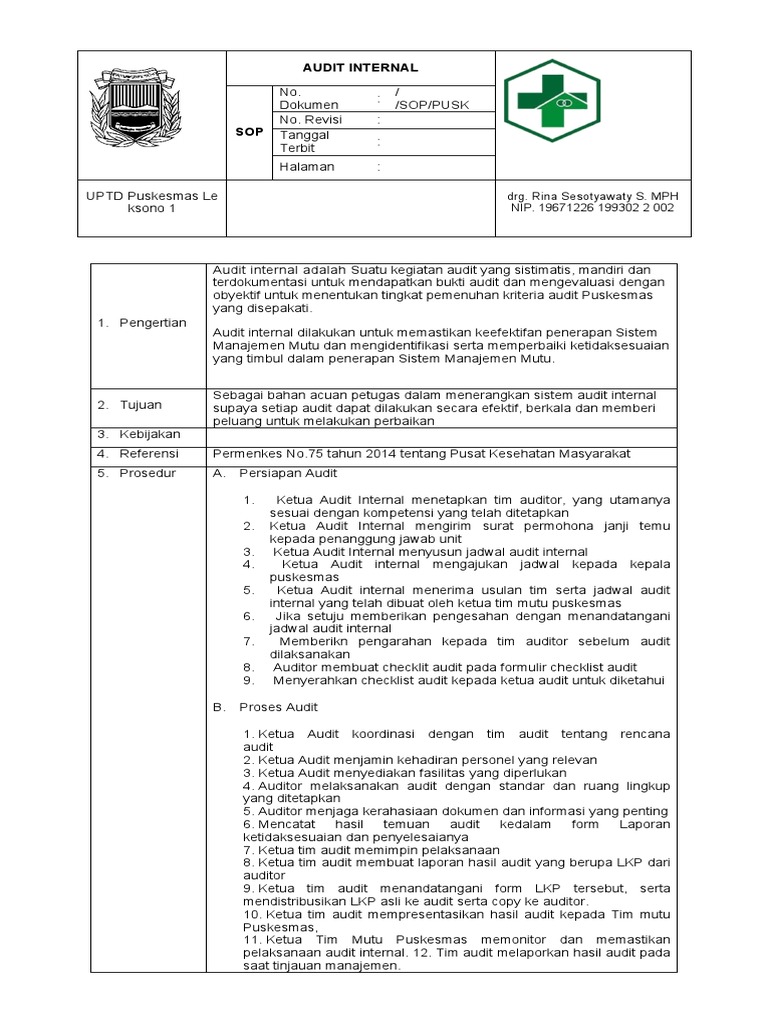 Sop Audit Internal | PDF