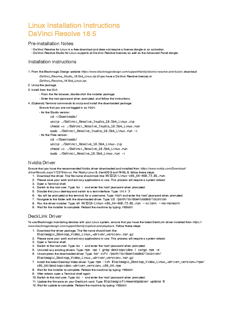 Install DaVinci Resolve 18.5 on Linux | PDF