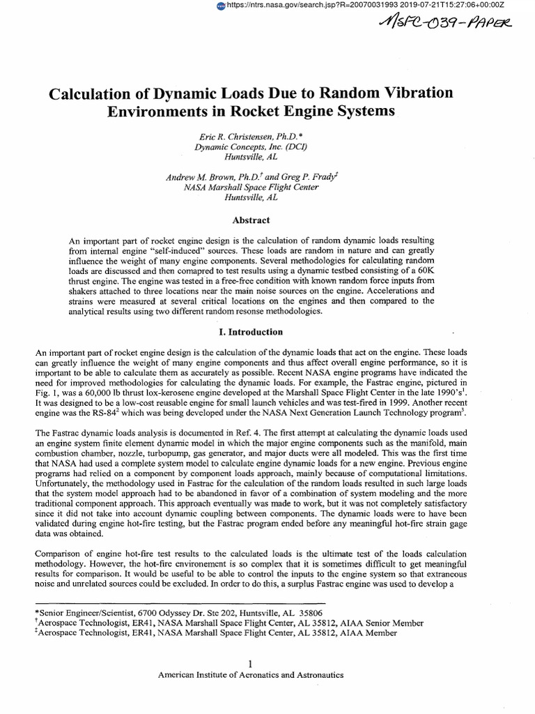 Calculation of Dynamic Loads Due To Random Vibration Environments in Rocket Engine Systems | PDF ...