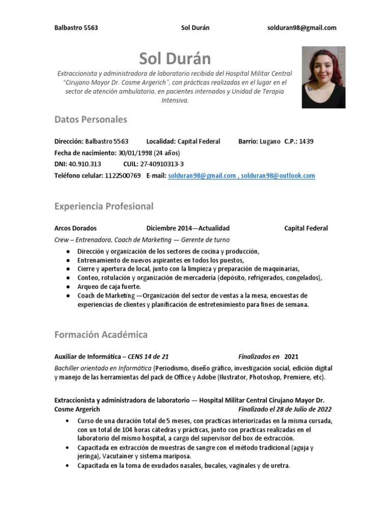 Sol Durán CV | PDF