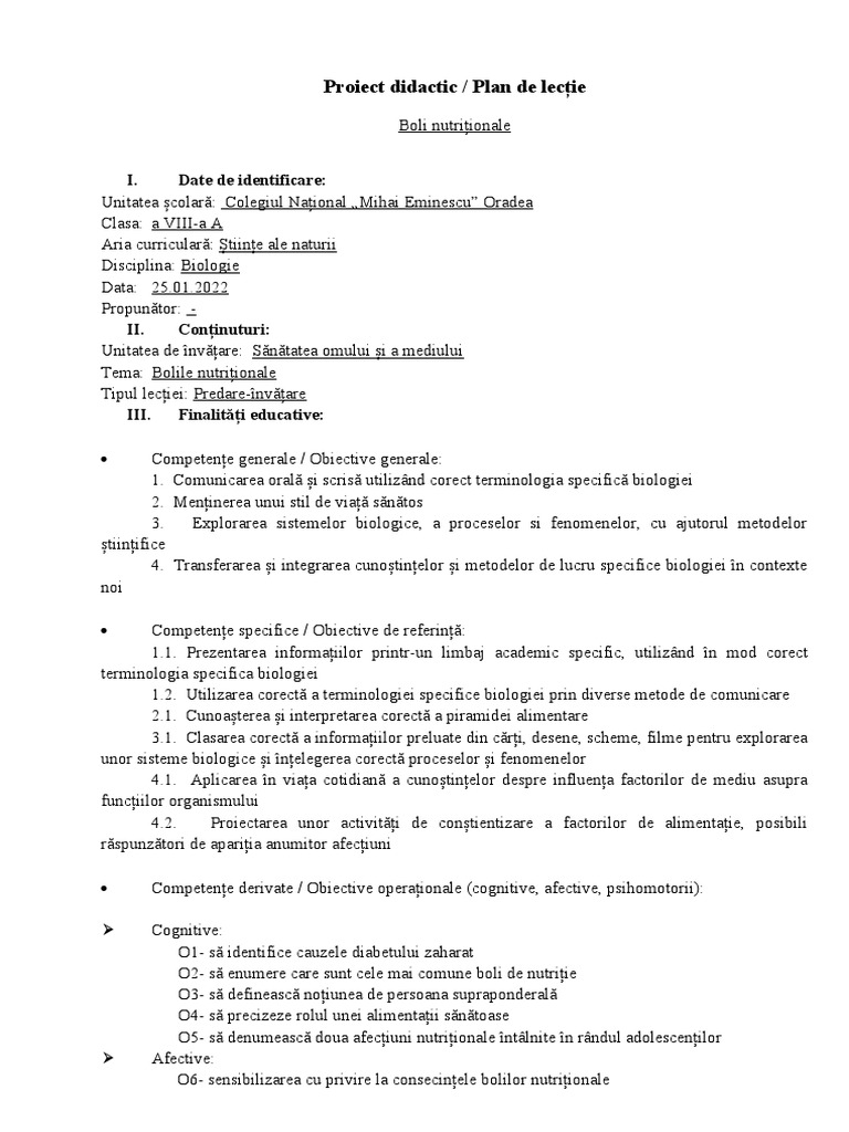 Proiect Didactic Model - 2023 | PDF