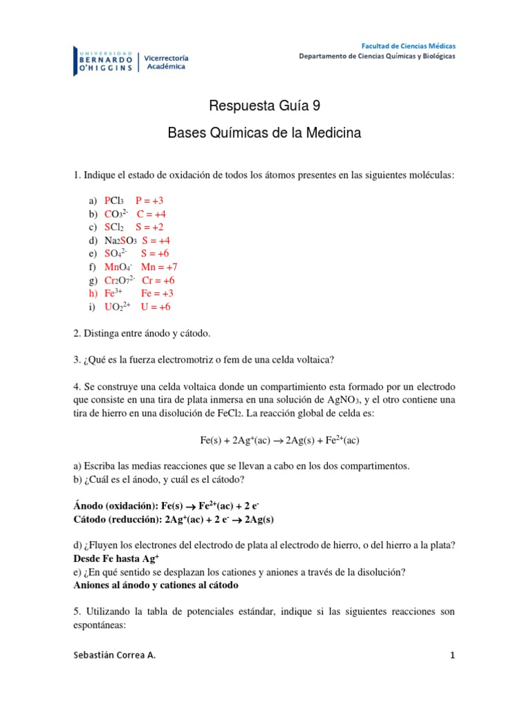Solución Guía 9. Electroquímica | PDF | Electrodo | Redox