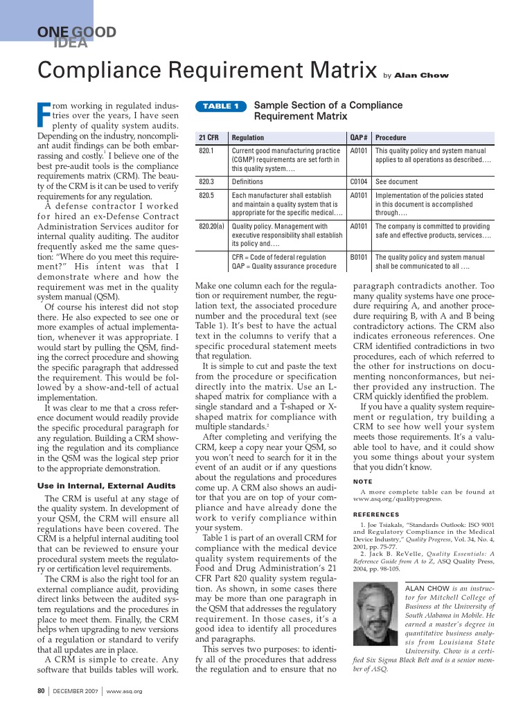 Compliance Requirement Matrix | PDF