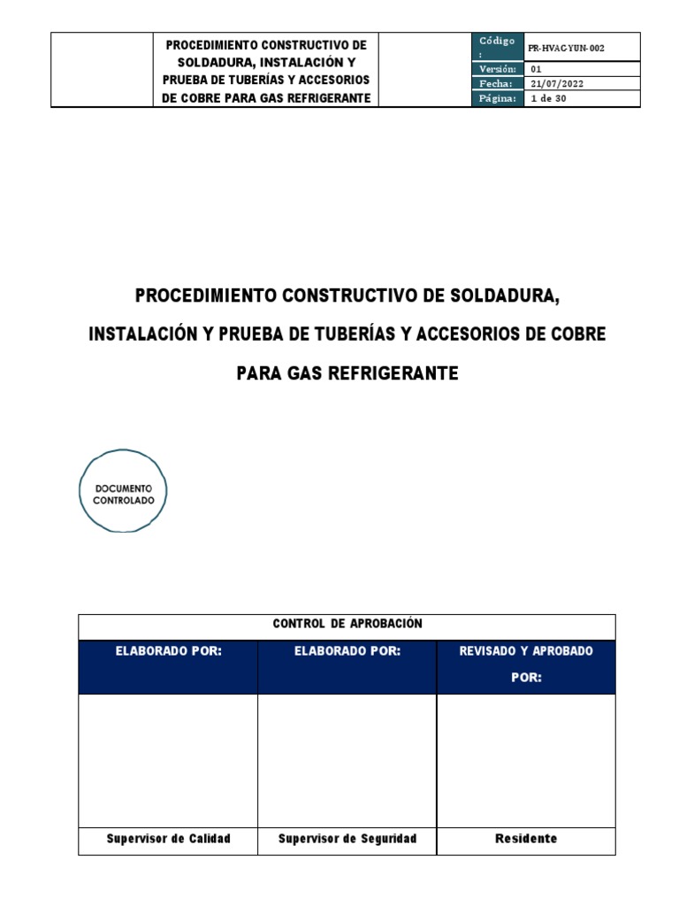 Proc. Const. de Soldadura Inst. y PRB de Tuberias y Acc. de Cobre para Gas Refrigerante - Rev1 ...