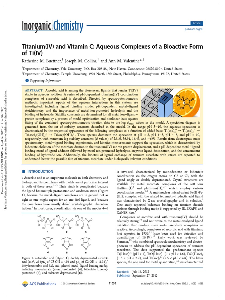 Titanium (IV) and Vitamin C: Aqueous Complexes of A Bioactive Form of ...