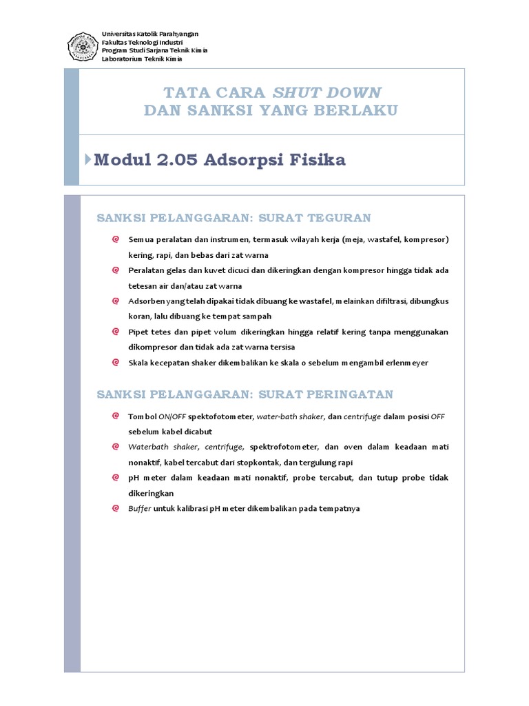 Tata Cara Shut Down Laboratorium Kimia | PDF