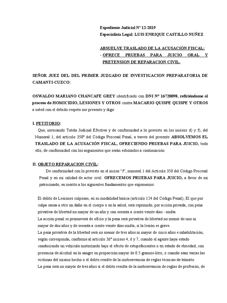 Absolucion Requerimiento Acusatorio Exp 12-2019 Cuzco | PDF | Esfera pública | Ley politica