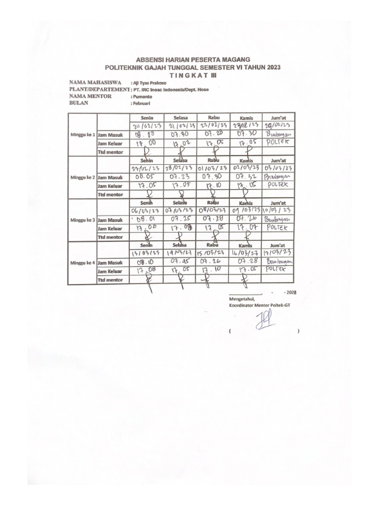 ABSENSI HARIAN PESERTA MAGANG | PDF