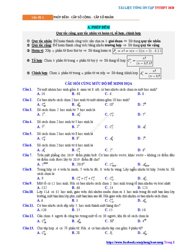 Tong On Tap TN THPT 2020 Mon Toan Phep Dem Cap So Cong Cap So Nhan | PDF