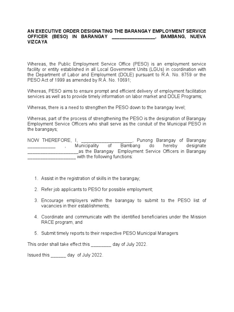 DRAFT EO. DESIGNATION OF BESOs | PDF