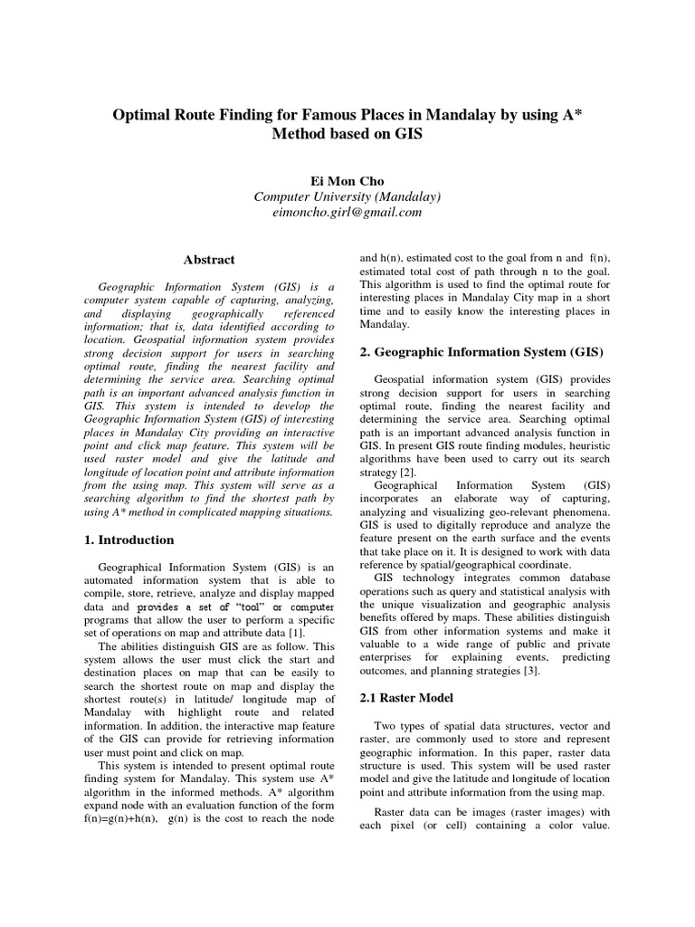 Optimal Route Finding For Famous Places in Mandalay by Using A Method ...