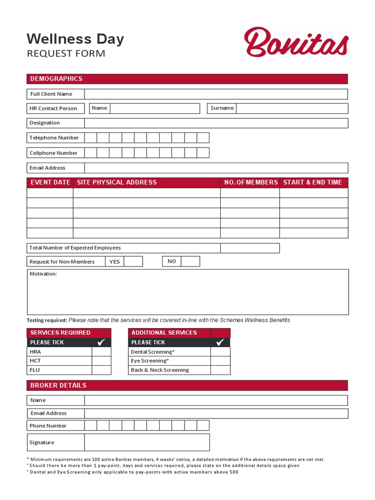 Bonitas Wellness Day Request Form | PDF