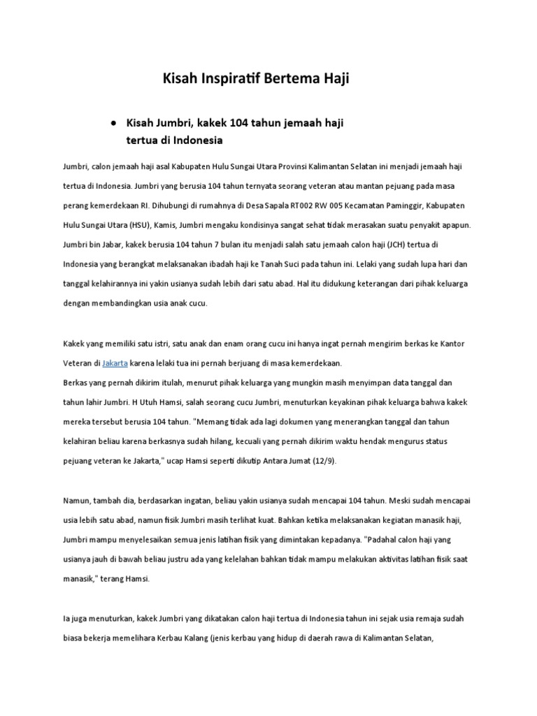 Kisah Inspiratif Haji, Muhammad Ridwan Septian | PDF