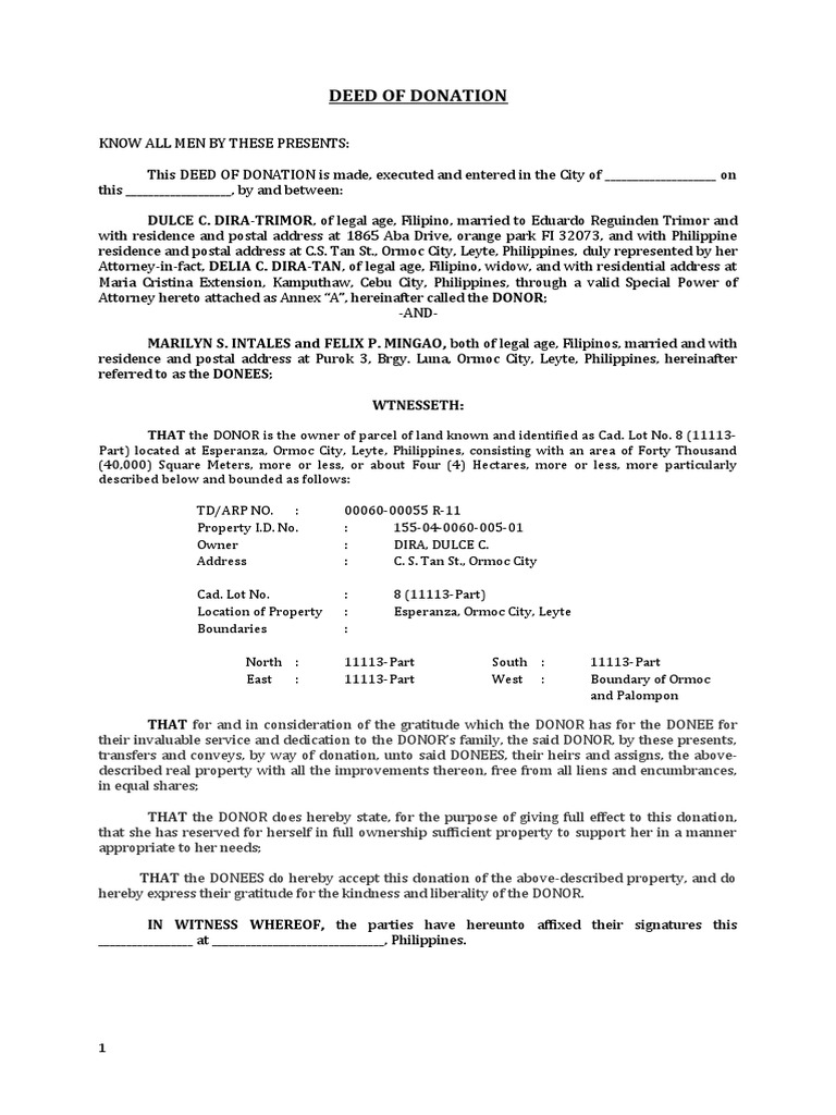 Deed of Donation Esperanza | PDF | Real Property Law | Property Law