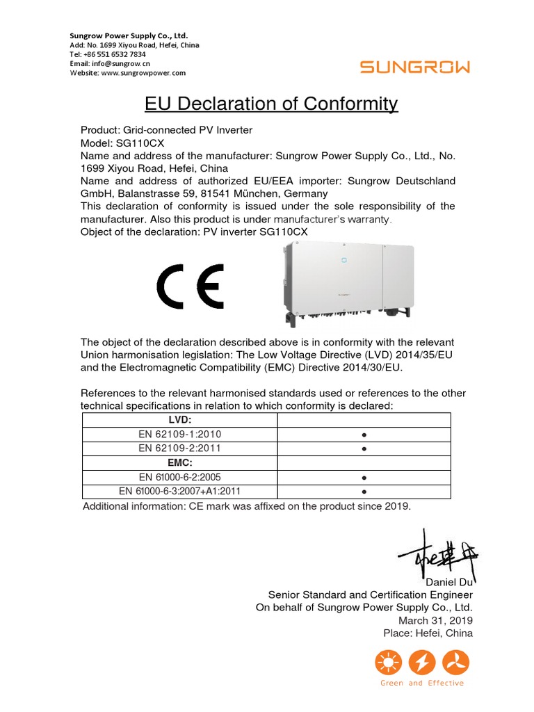 CE Certification for Sungrow SG110CX | PDF