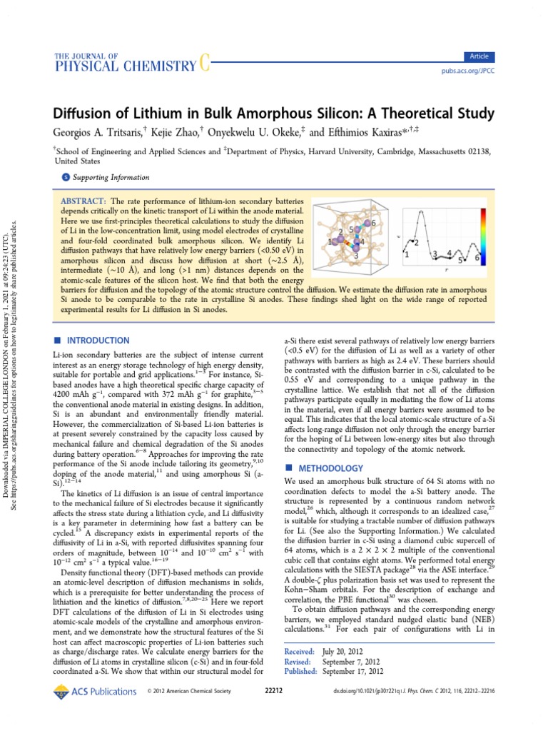 Diffusion of Lithium in Bulk Amorphous Silicon A Theoretical Study ...