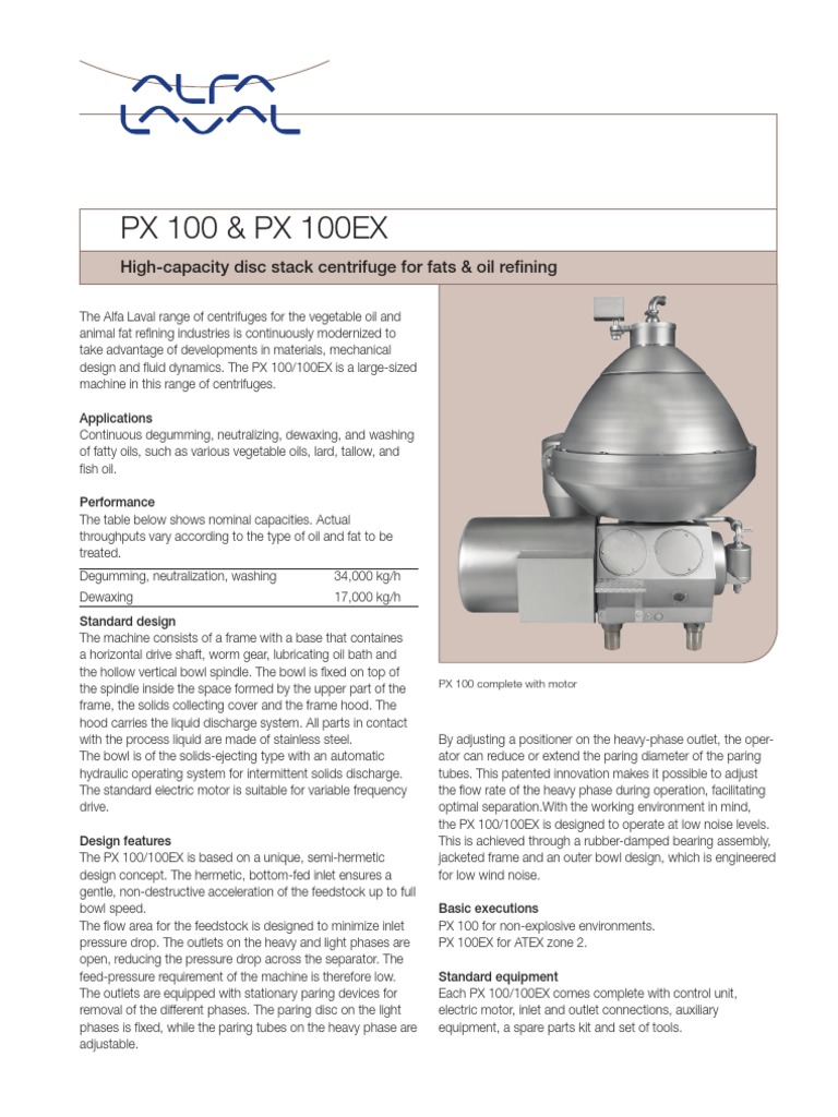 PX 100 Disc Stack Centrifuge | PDF | Oil | Pump