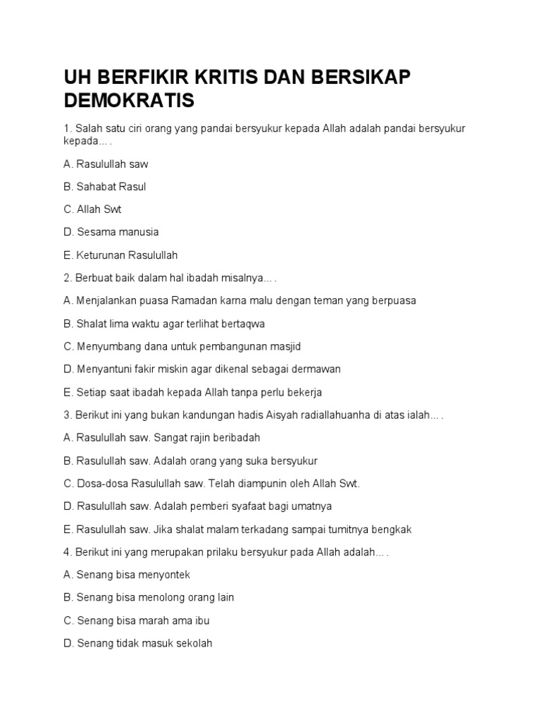 Soal Uh Xii SKS Pai 2022 Bersyukur | PDF