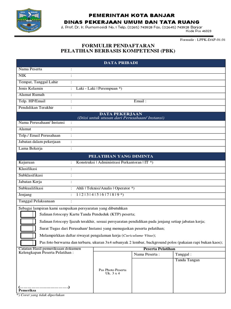 Formulir Pendaftaran Pelatihan PBK | PDF