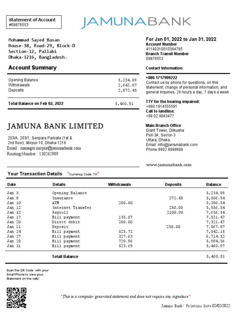 Bank Statement Jamuna Bank Pdf