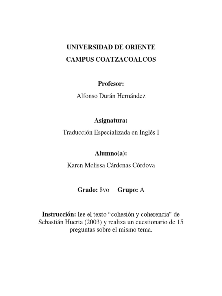 Questionario - Cohesión y Cohesividad | PDF | Lingüística | Comunicación
