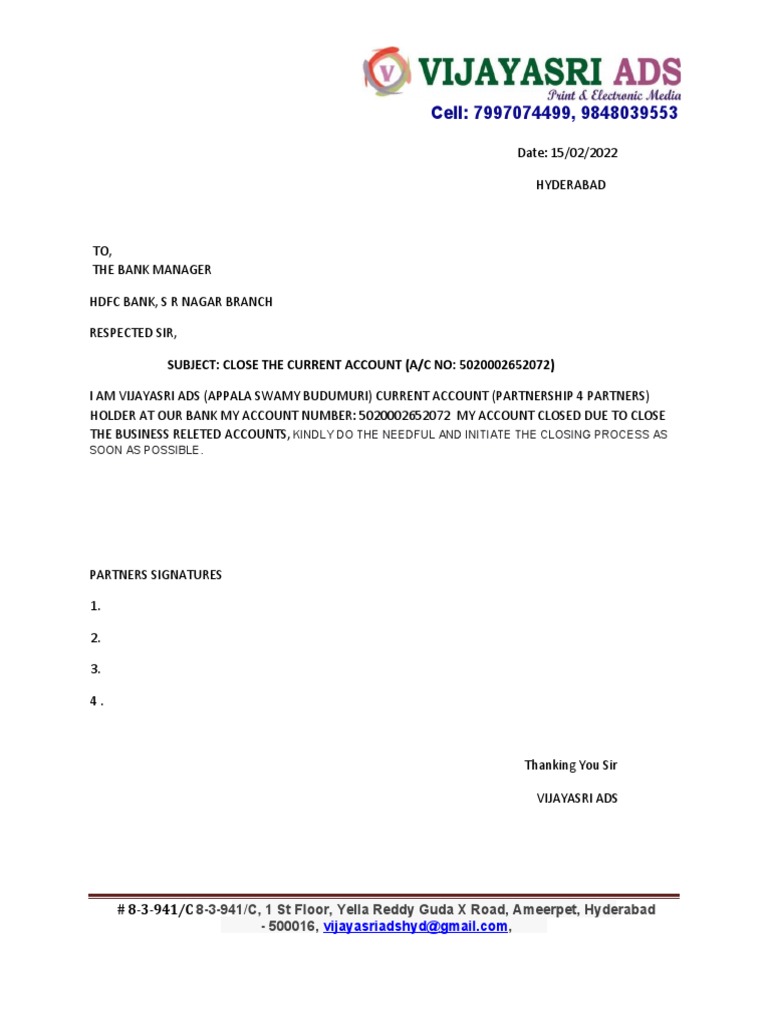 Bank Account Closing Leter | PDF | Business
