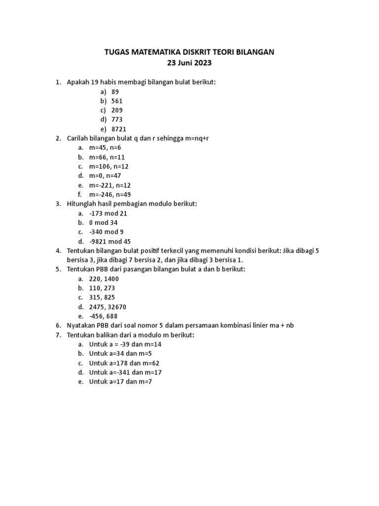 Tugas Matematika Diskrit Teori Bilangan | PDF