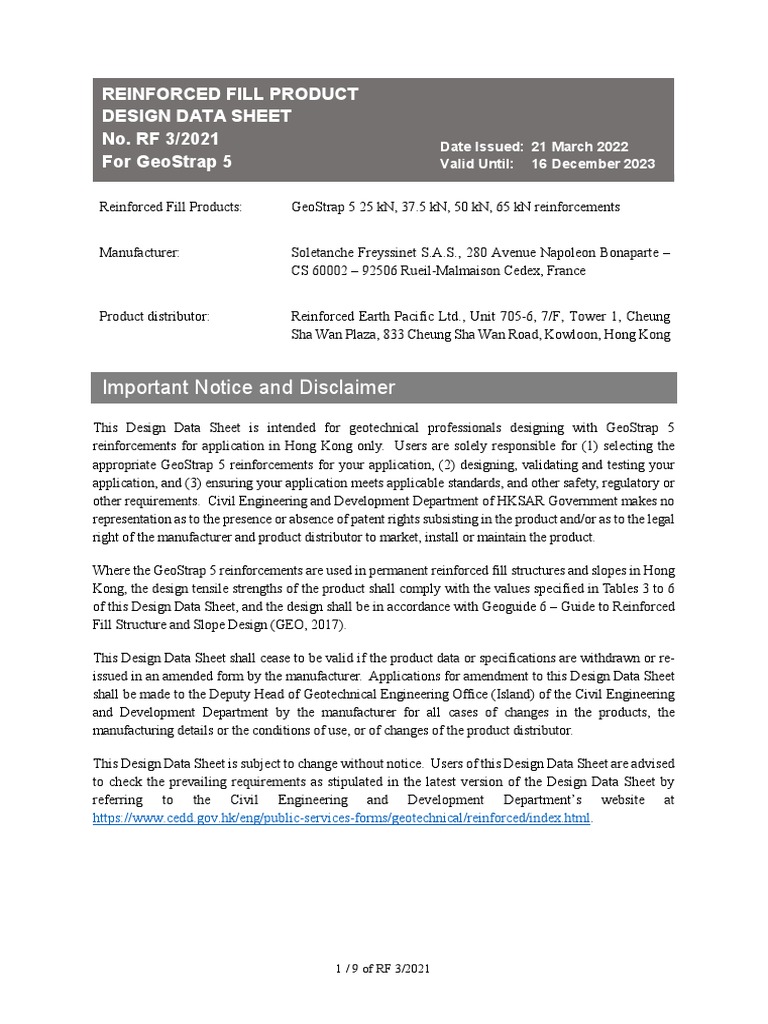 GeoStrap 5 Reinforcement Design Data | PDF