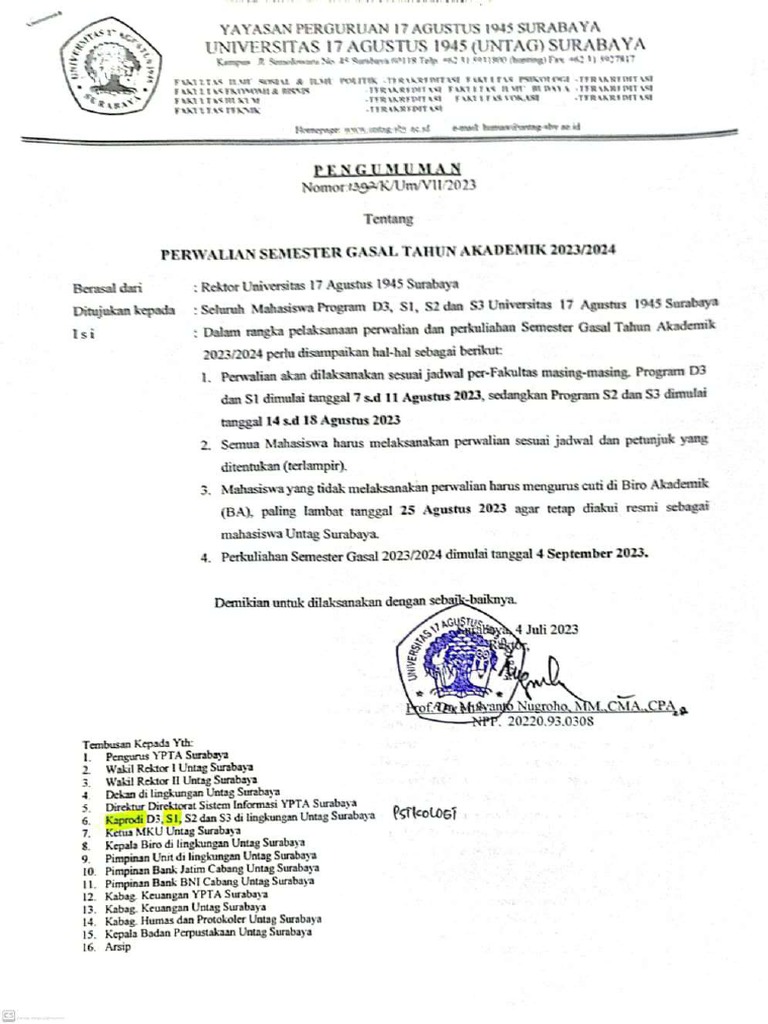 Perwalian Semester Gasal 2023-2024 | PDF