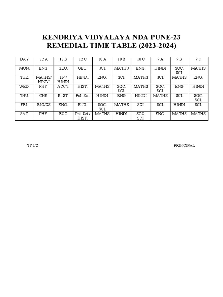 Remedial Time Table 2023-24 | PDF