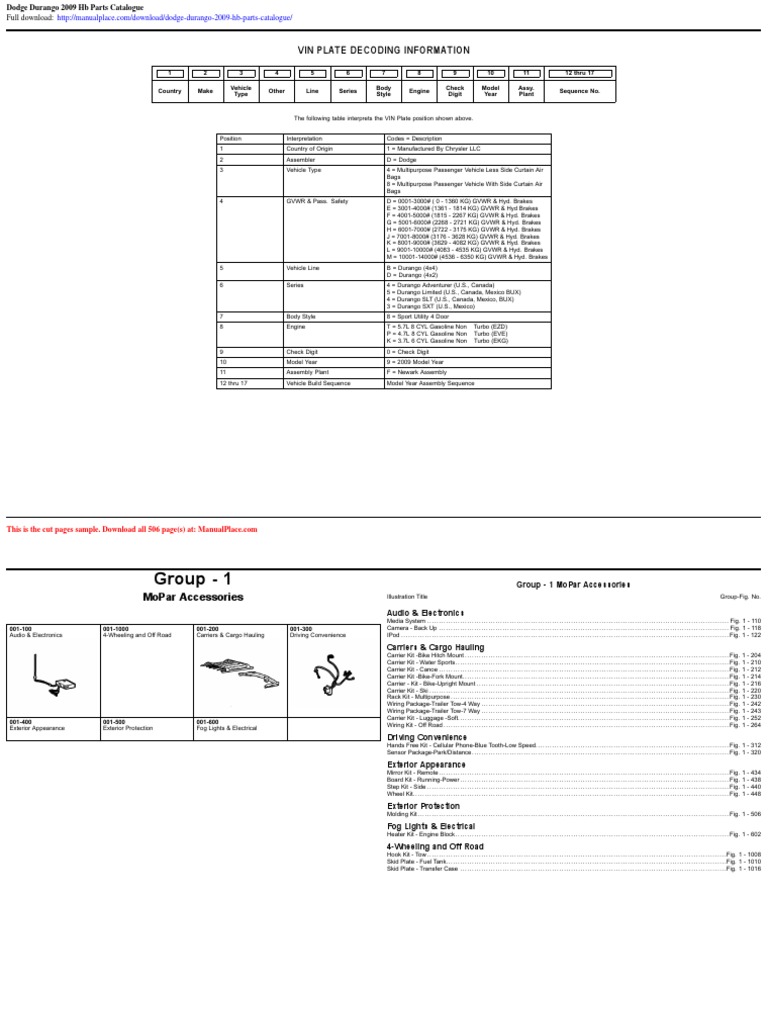 2009 Dodge Durango Parts Guide | PDF